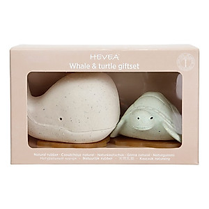 HEVEA Squeeze'n'Splash Whale & Turtle Bath Toys Gift Set - Bath Toy for Babies and Toddlers - 100% Natural Rubber, Plant Based, Plastic-Free, BPA-Free (Frosty White & Sage)