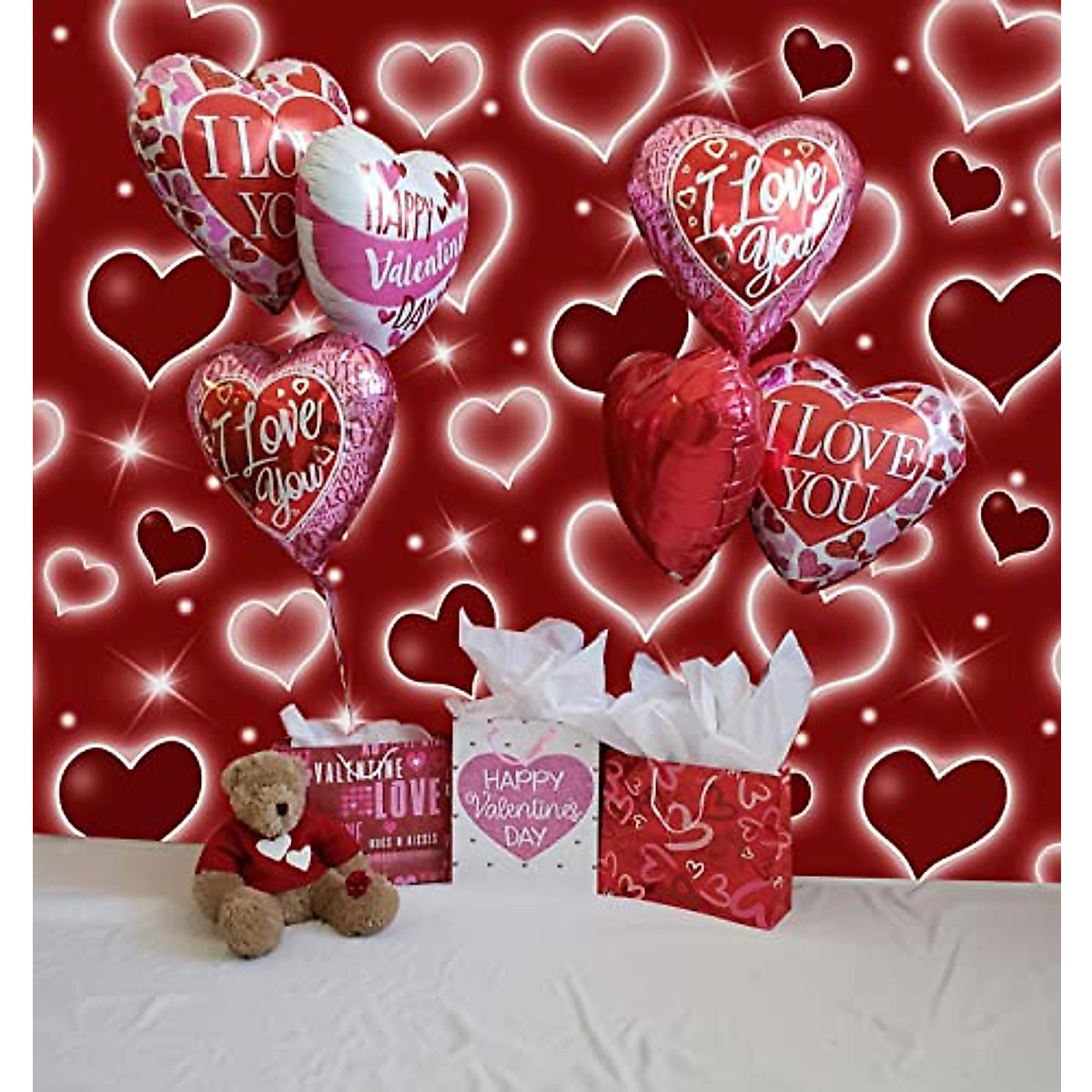 DYANG Early 2000s Backdrop for Red Heart Party Photo Backdrop Glitter Heart Sweet 16 18th 21th 30th Women Men Happy Birthday Photography Background Selfile Wall Decor (Red)