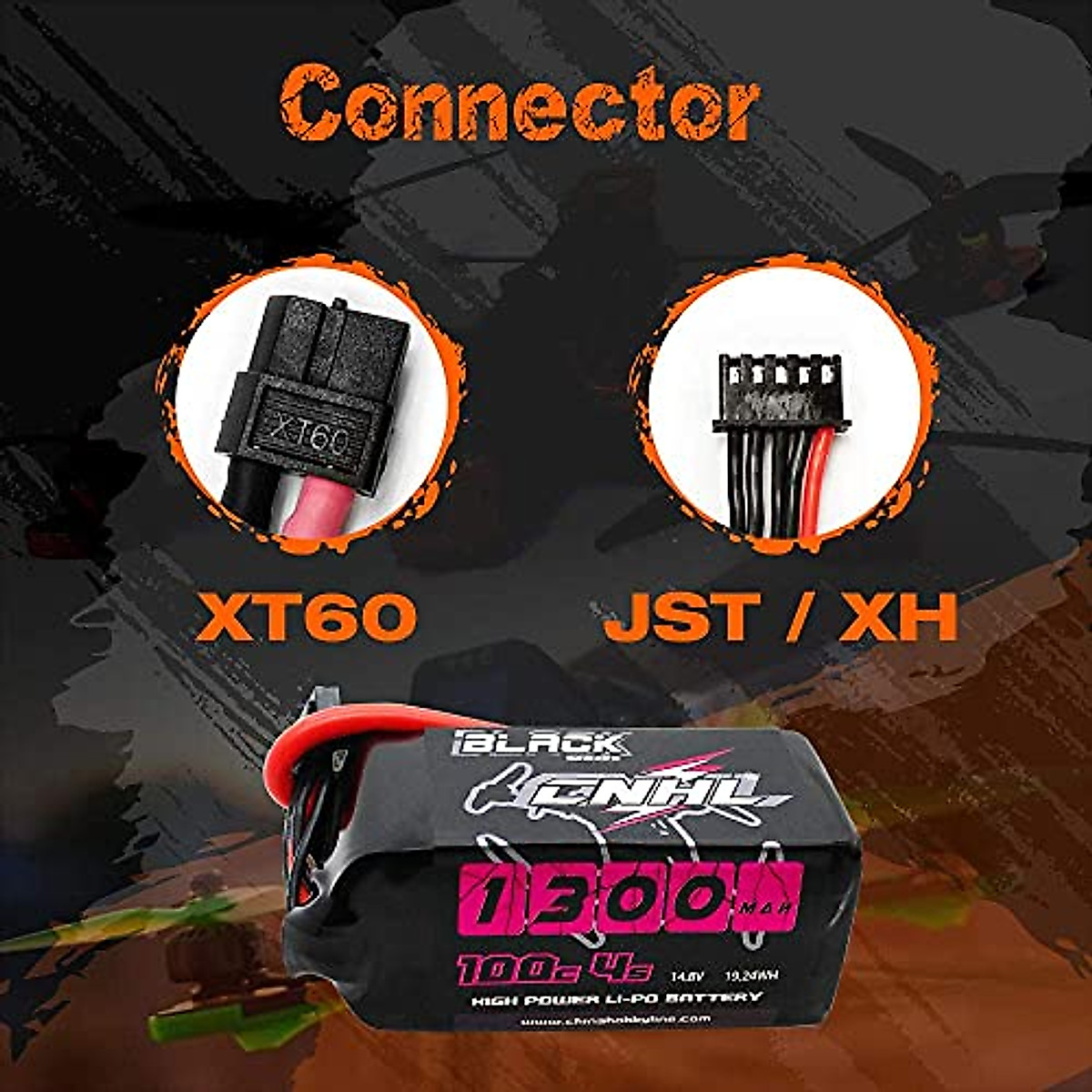 CNHL 1300mAh 4S Lipo Battery 14.8V 100C (Burst 200C) with XT60 for FPV Racing Helicopter Airplane UAV Racing Drone Battery RC Quadcopter(2 Packs)