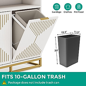 Condemo Double Tilt Out Trash Cabinet, Modern 20 Gallon Trash Bin Cabinets, Freestanding Recycling Cabinet, Storage Cabinet for Kitchen, Dining Room, Laundry, White and Gold (No Trash Can)