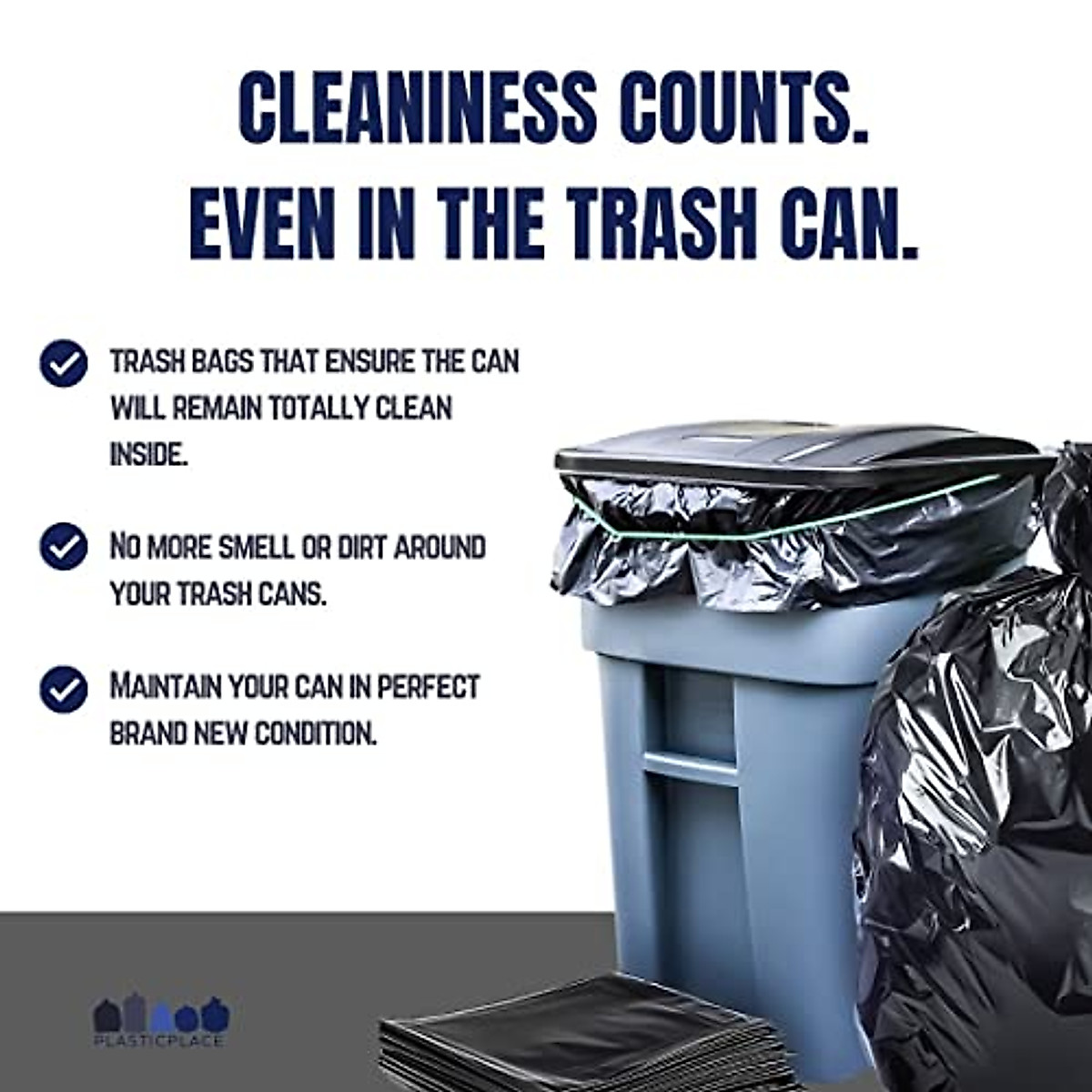 Plasticplace 95-96 Gallon Garbage Can Liners │ 2 Mil │ Black Heavy Duty Trash Bags │ 61” x 68”, 25 Count