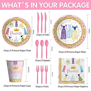 Suhelkit Princess Birthday Party Decorations Tableware - Princess Party Decorations Supplies For Birthday Baby Shower, Plate, Cup, Napkin, Disposable Cutlery, Princess Birthday Decorations | 24 Guest