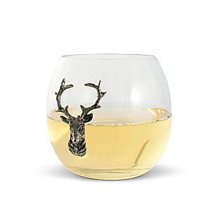 Vagabond House Deer/Elk Stemless Wine Glass, Premium Hand-Blown Crystal, Lodge Style, Perfect for Red/White Wine, 3.25" Tall, 12 oz, Enhance Your Tastings - Sold as Single Glass