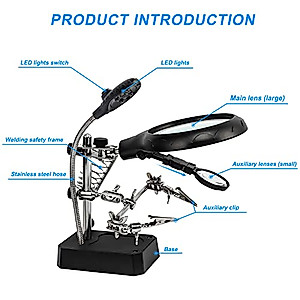 AORAEM LED Light Helping Hands Magnifier Station,2.5X 7.5X 10X Magnifying Glass Soldering with Clamp and Alligator Clips Desktop Magnifer Stand for Craft Carving Jewelry