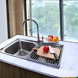 Expandable Roll up Dish Drying Rack for Kitchen from 11” to 20”, Foldable Over-The-Sink Dish Drying Rack Space-Saving, Multipurpose Rolling Rack for Sink with Large Capacity, 13''x(11''~20''), Gray