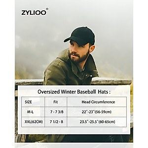 Zylioo Extra Large Woolen Winter Baseball Cap Hat,Fleece Lined Plain Soft-Structured Adjustable Size Dad Cap for Big Heads