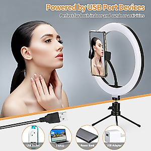 Desk Ring Light with Stand, 10'' Dimmable Selfie Ring Light with Mini Tripod Stand and Phone Holder, Make Up LED Ring Light with Bluetooth Shutter for Zoom Meetings/Vlog/Tiktok/YouTube