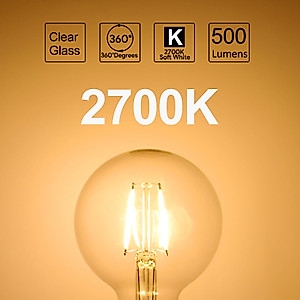 E ENERGETIC LIGHTING Edison Light Bulb, 5W Dimmable, G25 Globe Shape, Clear Glass, 60W Equivalent, 2700K Soft White, 500LM, G80 Christmas Light, E26 Standard Base, UL Listed, 6-Pack
