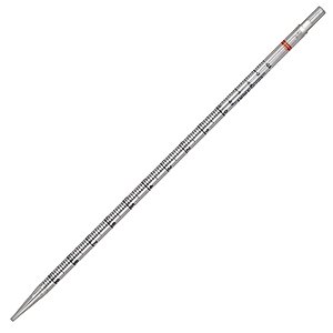 Globe Scientific UniPlast 1770 Polystyrene Serological Pipette with Standard Tip, 10mL Capacity, 297mm Length, Sterile, Orange Striped (Case of 250), Clear