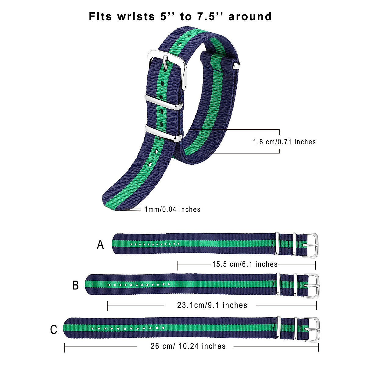 meekoo 10 Pieces Nylon Watch Strap Military Replacement Watch Band with Stainless Steel Buckle for Men and Women's Watch Band Replacing, 18 mm (Classic Colors)