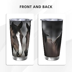 EKPRAVDKTF Cute Two Horses 20oz Insulated Stainless Steel Tumbler With Lids And Straws, Double Wall Vacuum Travel Coffee Mug, Thermal Cup For Cold & Hot Drinks, Reusable Metal Straw & Brush