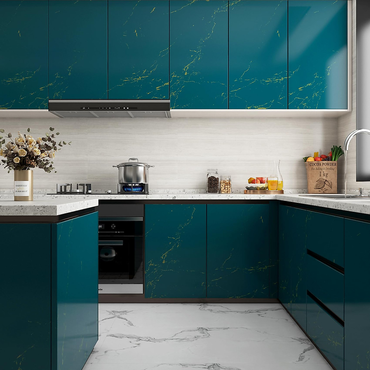 YENHOME 30"x118" Marble Peel and Stick Countertop for Kitchen Counter Contact Paper Marble Vinyl Countertop Paper Waterproof Wall Paper for Kitchen Cabinets Countertop Cover Upgrade Furniture