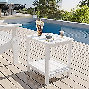 BASCWIHOM Outdoor Adirondack Side Tables, HDPE Weather Resistant Outside End Tables with 2 Shelves for Patio, Backyard, Pool, Indoor Outdoor Companion, Easy Maintenance & Waterproof,