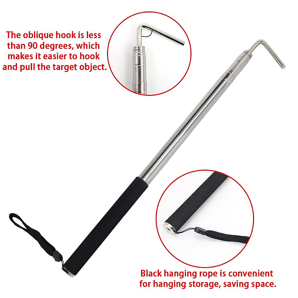 scottchen PRO RV Awning Rod Opener Easy Reach Telescopic Puller 13-3/4" to 44-3/4" Stainless Steel Silver & Black - 1pack Upgrade