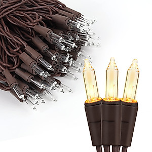 PARKIM Brown Wire Christmas Lights String White 100 Mini Incandescent Outdoor Indoor Waterproof Xmas Tree Decoration Plug in 23 Feet Used for Patio Party Festive Courtyard Home