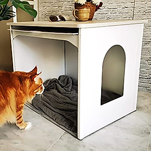 Palram Pets Tiger Large Cat Box Furniture for Large Cats, High Sided Litter Box Enclosure, Jumbo Pet House Enclosure, Easy to Clean, Hides litter robot, Side Table with Hidden Flip Up Door, White