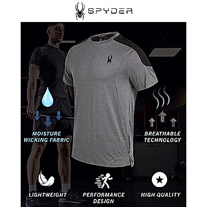 Spyder Men's Athletic T-Shirt - 2 Pack Dry Fit Short Sleeve Performance Sports Tee (S-XL), Size Large, Black/Grey