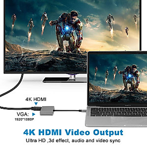 USB C Hub Type C 5 in 1 Hub to 4K HDMI, VGA, 1USB3.0Ports, with PD Charge