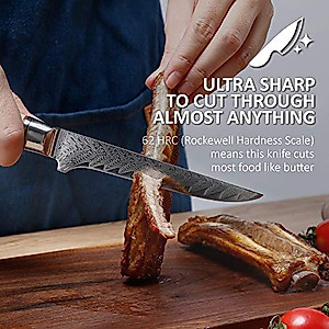 Master Maison 6" Damascus Steel Fillet Knife With Full-Tang Handle, Sheath, Sharpening Stone, Storage Box & Drying Cloth | AUS-10 Japanese Stainless Steel Ultra Sharp Filleting & Boning Knife For Fish