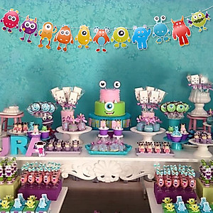 Little Monster Banner for Monster Theme Birthday Party Decorations, Baby Shower Party Supplies, Cartoon Monster Garland