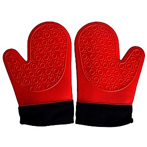 2PCS Red Black Professional Extra Large Silicone Oven Mitts and Pot Holders Oven Gloves Heat Resistant Gloves Kitchen Mittens BBQ Gloves for Cooking Grill Gloves Rubber Oven Mitt Cooking Gloves