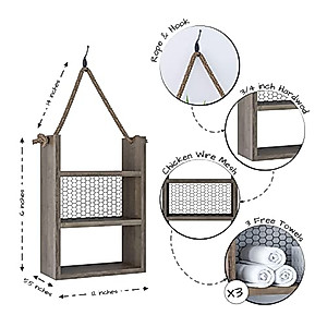 SFC Rustic Wood Bathroom Shelf Over Toilet, Bathroom Decor, Bathroom Shelves Wall Mounted, Rustic Bathroom Decor, Rustic Shelves, Farmhouse Bathroom Decor, Ladder Style Rope Hanging Shelf (Small)