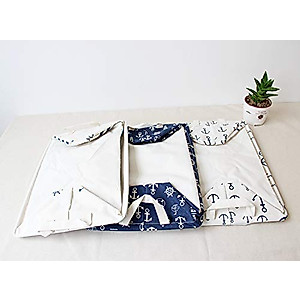 Orino Waterproof Nursery Nautical Fabric Large Storage Baskets with Drawstring Beach Anchor Theme Collapsible Storage Bins Mediterranean Style for cloth, toys, books,sundries, Set of 3(17.5x12x9) inch