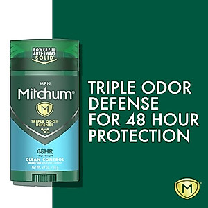 Mitchum Men's Deodorant, Antiperspirant Stick, Triple Odor Defense Invisible Solid, 48 Hr Protection, Dermatologist Tested, Clean Control, 2.7 Oz (Pack of 1)
