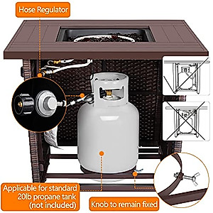 Yaheetech Fire Pit 28 in Propane Fire Pit Table 50,000 BTU Wicker Gas Fire Pit Table w/Weatherproof PE Rattan Frame and Fire Glass for Outdoor Patio Garden Backyard, Smokeless Gas Firepit Table