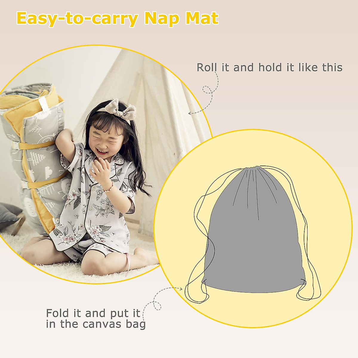 Hi Sprout Minky Dot Toddlers Nap Mat with Removable Pillow and Soft Blanket, Lightweight Daycare Preschool Kindergarten Sleeping Bag, Travel Slumber for Kids Girls Boys-Stars