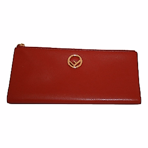 FENDI F is Red Calf Leather Double Zip Long Wallet 8M0405