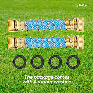 Fevone Garden Hose Extension 5.7" Hose Extender, Fits Hoses/Pipes of All Replacement/Replaceable Parts, Short Hose Connectors with Coil Spring, Solid Brass Fittings, No Leak, 2 Pack