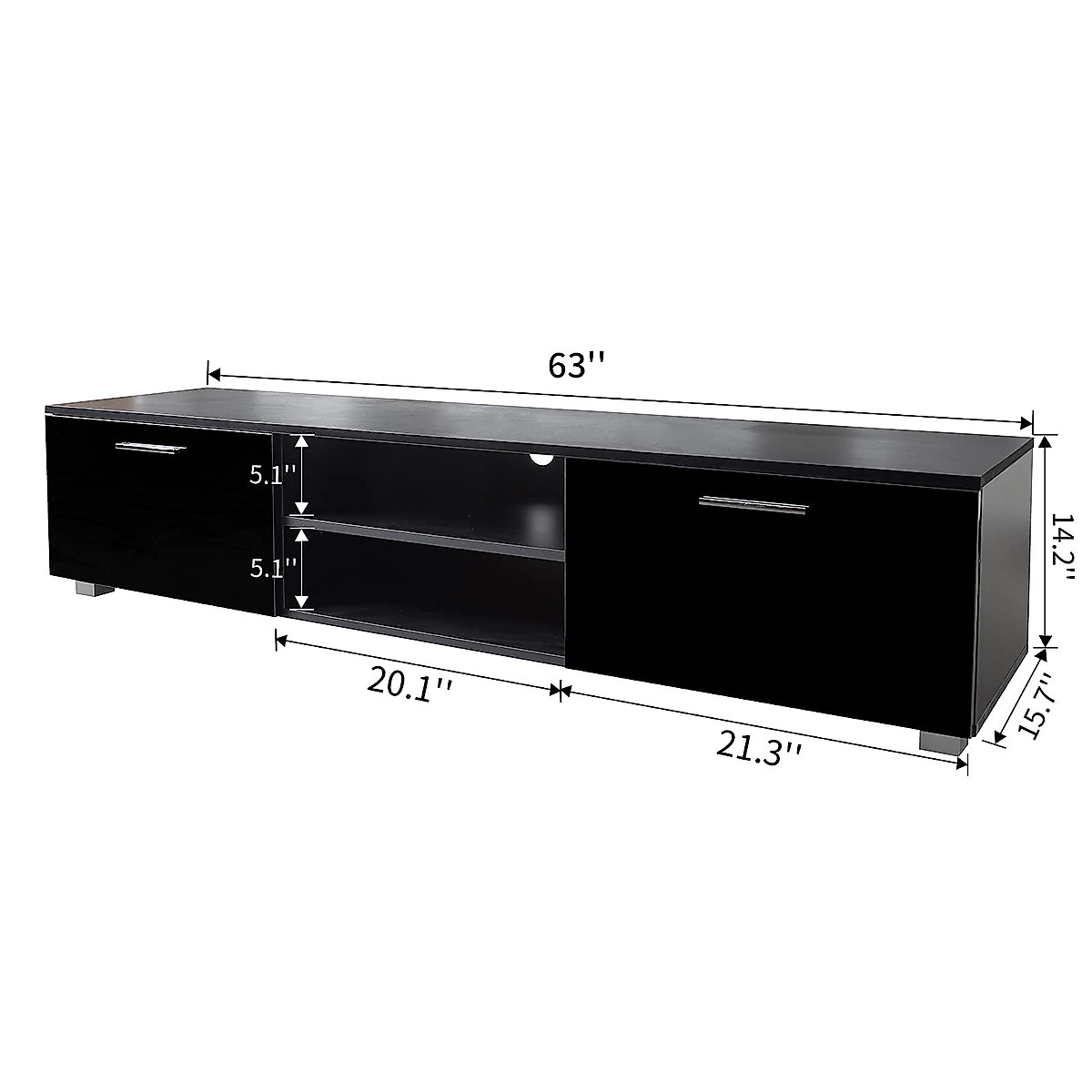 WERSMT Wood TV Stand, Modern 55 60 65 70 inch TV Stand, Entertainment Center with Storage, High Gloss TV Cabinet for Living Room, Black