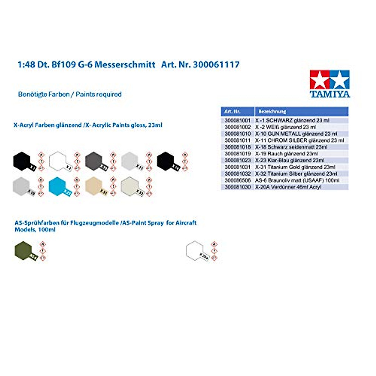 Tamiya 61117 1/48 Messerschmitt BF 109 G-6 Plastic Model Airplane Kit