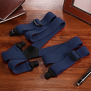 Buyless Fashion Heavy Duty Suspenders for Men - 48" Adjustable Straps 1 1/2" - X Back with Black Plastic Clips - 5147-Navy