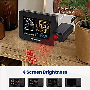 Newentor Projection Alarm Clock for Bedroom Ceiling, Atomic Projector Clocks with WWVB Function,Weather Station with Indoor Outdoor Temperature Humidity, Weather Forecast, Adjustable Backlight