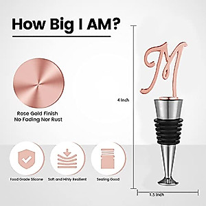 DRPORONYN Monogram Wine and Beverage Bottle Stopper, Initial letter wine stoppers Decorative, Creative Wine Gift for Kitchen Bar Wedding Rose Gold Finish,Reusable, letter M