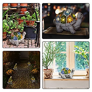LESES Garden Statues, Turtle Garden Decor Clearance Solar Statue with 7 LED Lights Outdoor Ornament for Outside, Turtle Garden Figurines Cute Decorations for Patio Yard Lawn Gifts