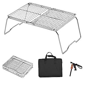 PSKOOK Folding Campfire Grill, Portable Camping Grill Grate, 304 Stainless Steel Camp Fire Cooking Racks for Compact Storage, BBQ Grill for RV Camping, Hunting trip, Bushcraft, Picnics, Fishing