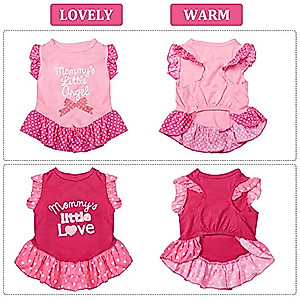 2 Pieces Dog Dresses for Small Dogs Cute Girl Female Dog Dress Mommy Puppy Shirt Skirt Doggie Dresses Pet Summer Clothes Apparel for Dogs and Cats (Love and Angel,Small)
