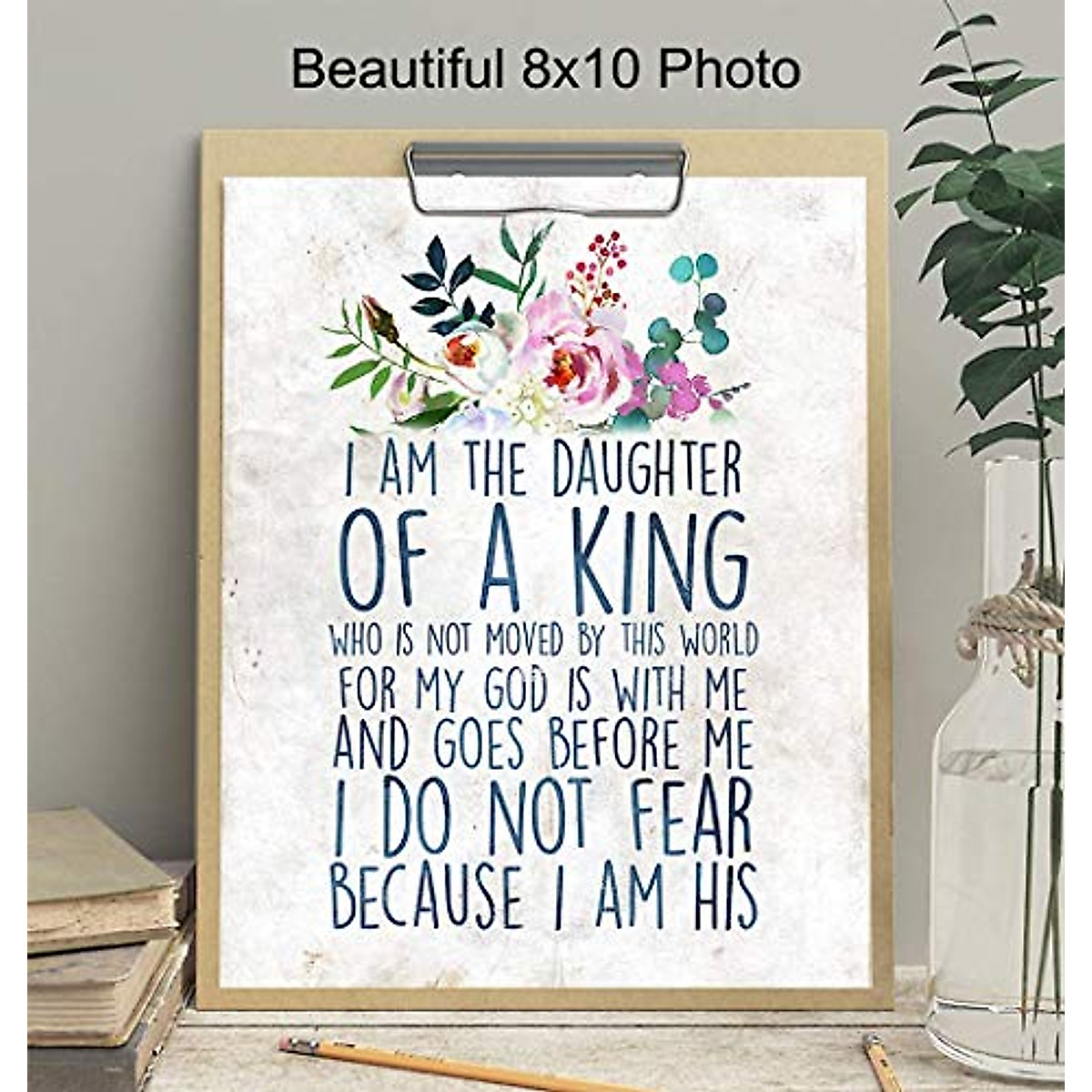 Religious Wall Decor - 8x10 Inspirational Quote - Bible Verse Wall Art - Christian Scripture Print - Wall Decor for Bedroom, Girls Room - Daughter Gifts - Gift for Women