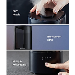ROSEKM Humidifiers for Bedroom, 2.0L Cool Mist Humidifier for Plant and Baby Nursery, Small Quiet Air Humidifier, Ultrasonic, Filterless, Auto Shut-Off, Black