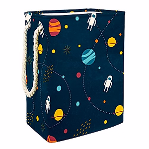 DEYYA Waterproof Laundry Baskets Tall Sturdy Foldable Outer Space Planets Alien Earth Print Hamper for Adult Kids Teen Boys Girls in Bedrooms Bathroom