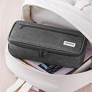 WEMATE Large Pencil Case, Pencil Pouch with Zipper Compartments, Aesthetic Pencil Bag for Adults, Stationery pencil Case Organizer for Office Grey