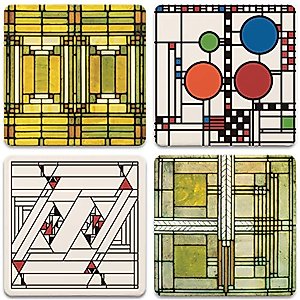 CoasterStone Absorbent Stone Coasters, Frank Lloyd Wright, Art Glass Designs, Multi-Colored