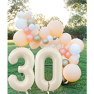 40 Inch Cream White Number 0 Balloons,Large Foil Helium Mylar Birthday Party Balloon 0-9 Matte Nude White Number (0) for Baby Shower Wedding Decorations