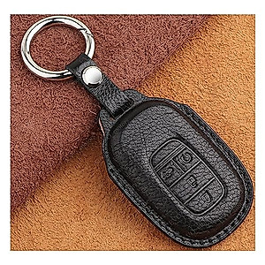 YJMOTOR for 2022 2023 Honda Civic CRV HRV Accord Remove Key Cover Compatible 4 Buttons Key Cover Genuine Leather Protector Shell Case with Keychain Accessories EX EX-L(Black)