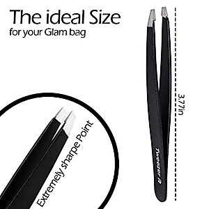 RUBEXX Precision Eyebrow Tweezers for Women Men Professional Stainless Steel Slant Tip Tweezers for Plucking Chin Facial Ingrown Hair Removal Anti Slip