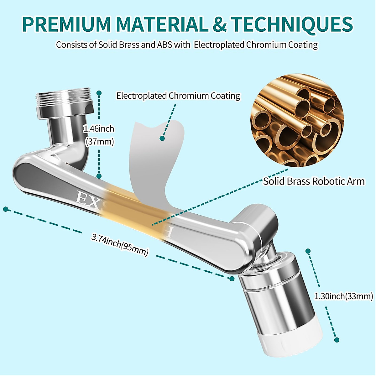 EXSSRACH 1440° Rotating Faucet Extender, Multifunctional 1080°+ 360° Swivel Extension Robotic Arm Sink Aerator for Kitchen/Bathroom, 2 Water Outlet Modes, Silver