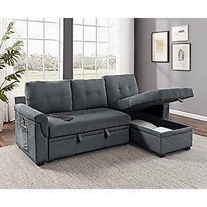 uhome Upholstered Sleeper Sofa with USB Ports sectional Couch Reversible Sofabed, Full XL, Gray